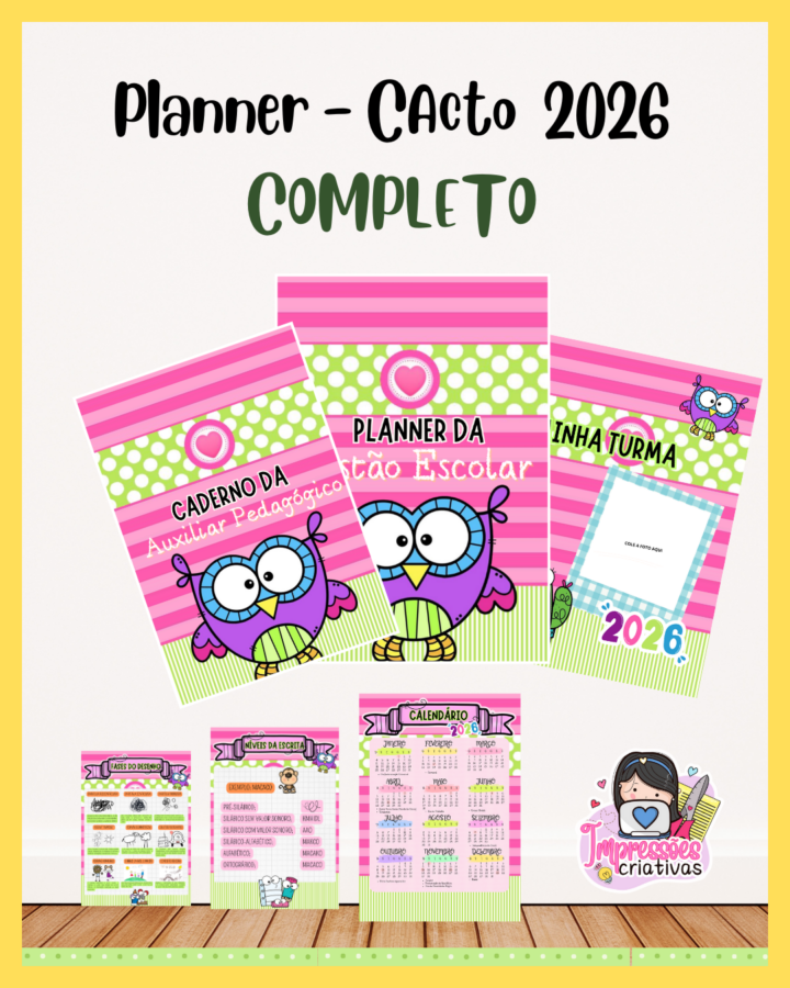 Planner 2026 - Cacto - Professora Fernanda Vale